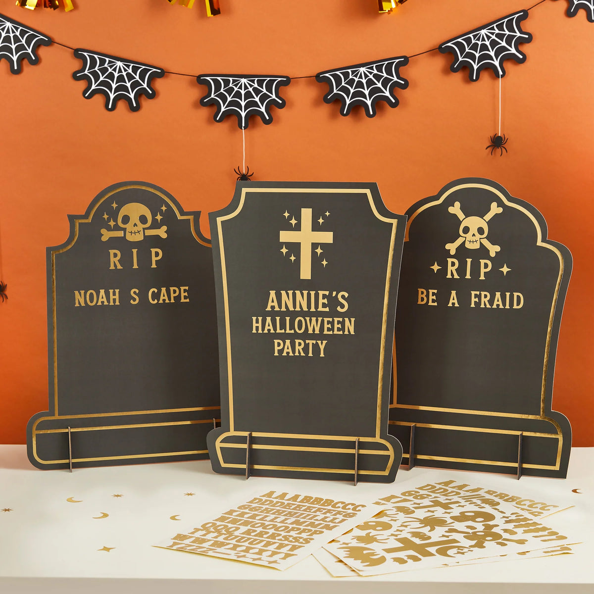 Gravestone Custom Signs with Gold Sticker Sheets – Sparkle and Swag Party