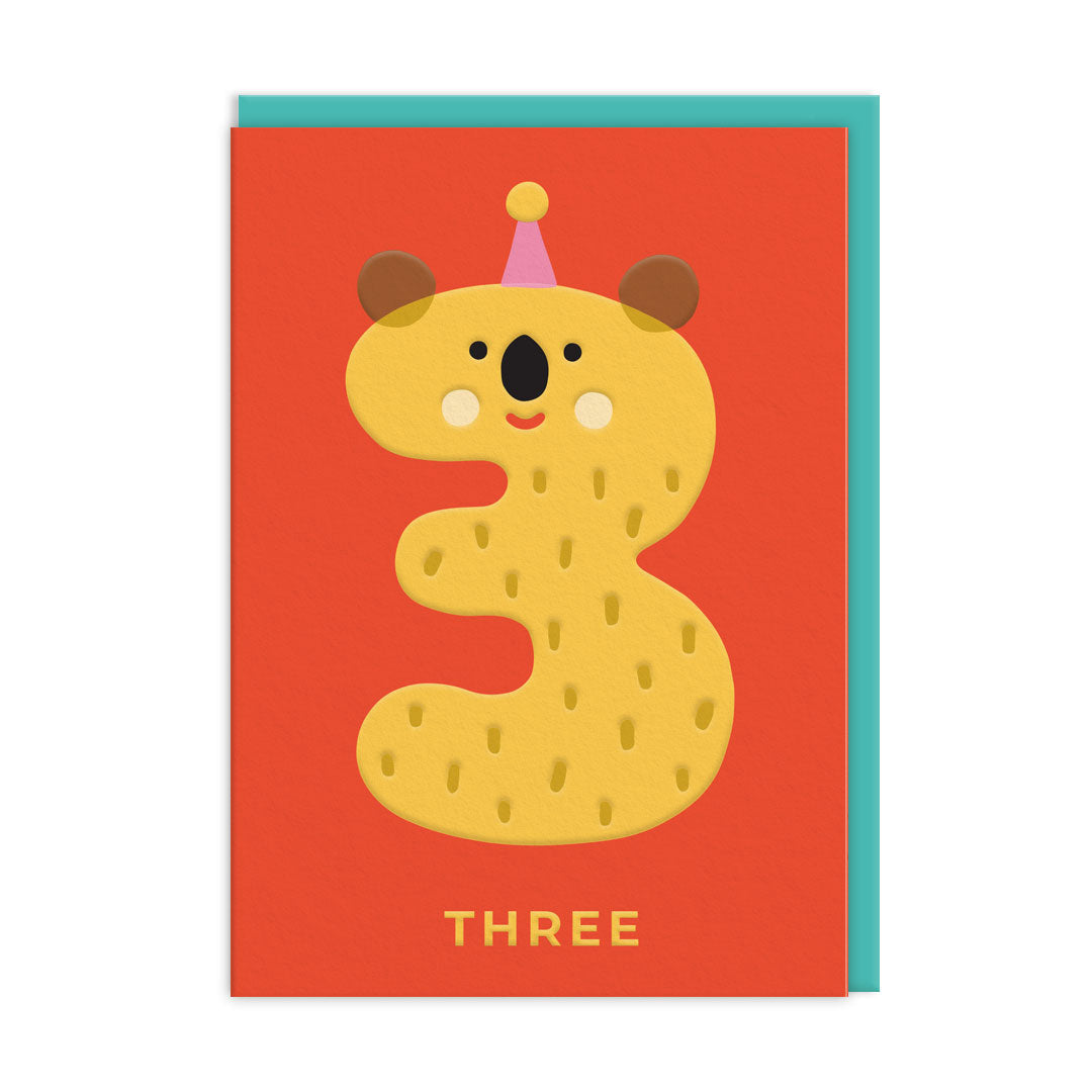 Age 3 Koala Birthday Card – Sparkle and Swag Party
