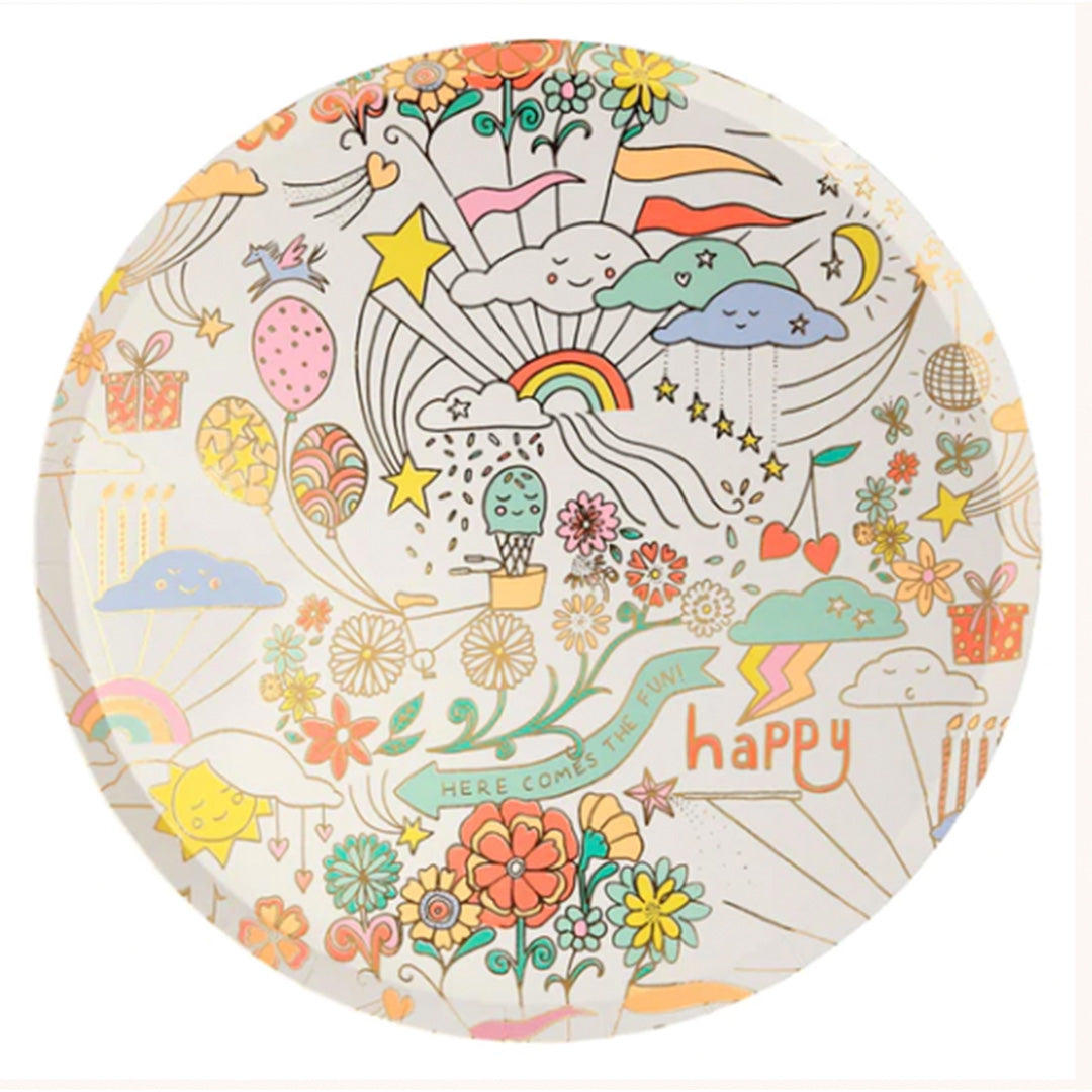 Happy Doodle Dinner Plate – Sparkle and Swag Party